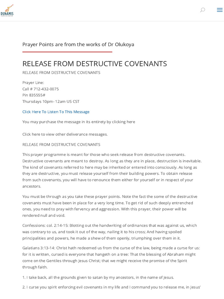 Release From Destructive Covenants - Upper Room Fire Prayer Mini | PDF ...