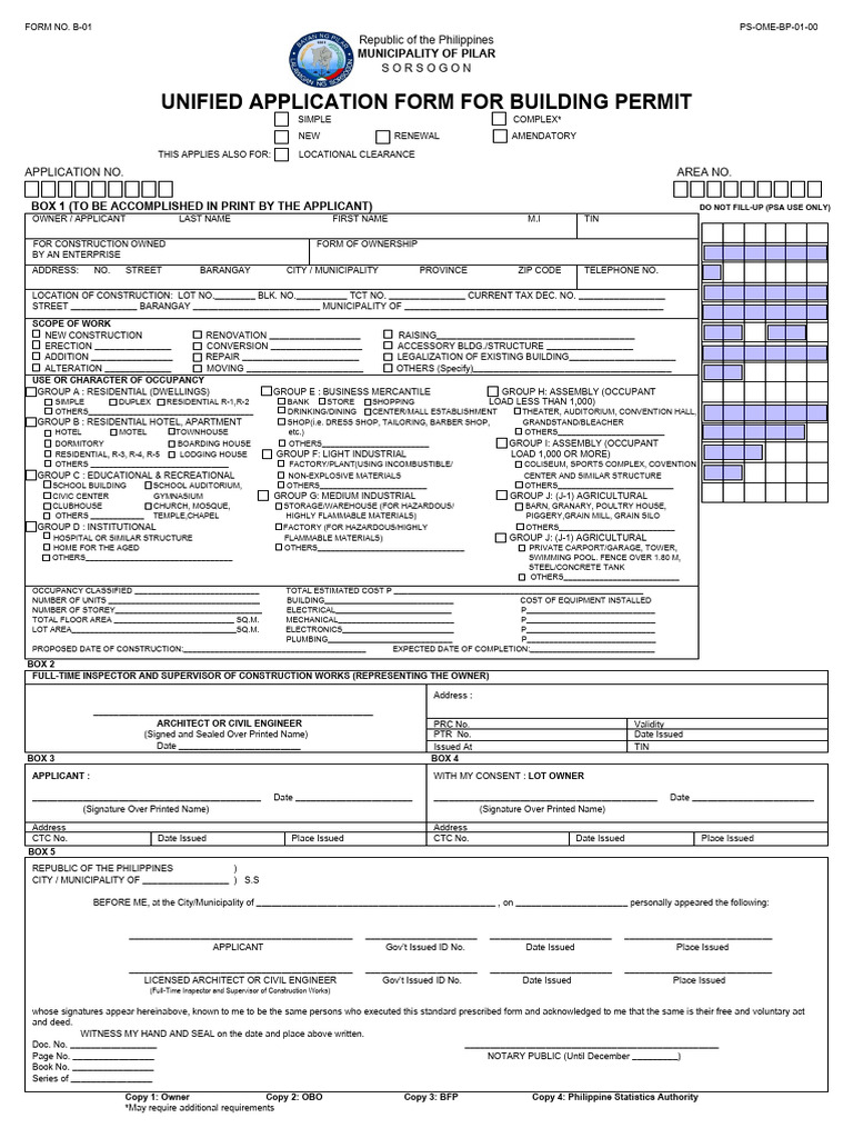 Unified Application Form For Building Permit | PDF | Notary Public
