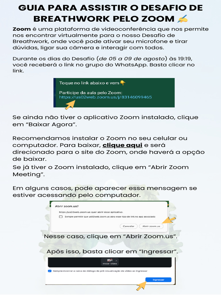 Tutorial Zoom - Desafio de Breathwork | PDF | Ciências Sociais | Autoajuda