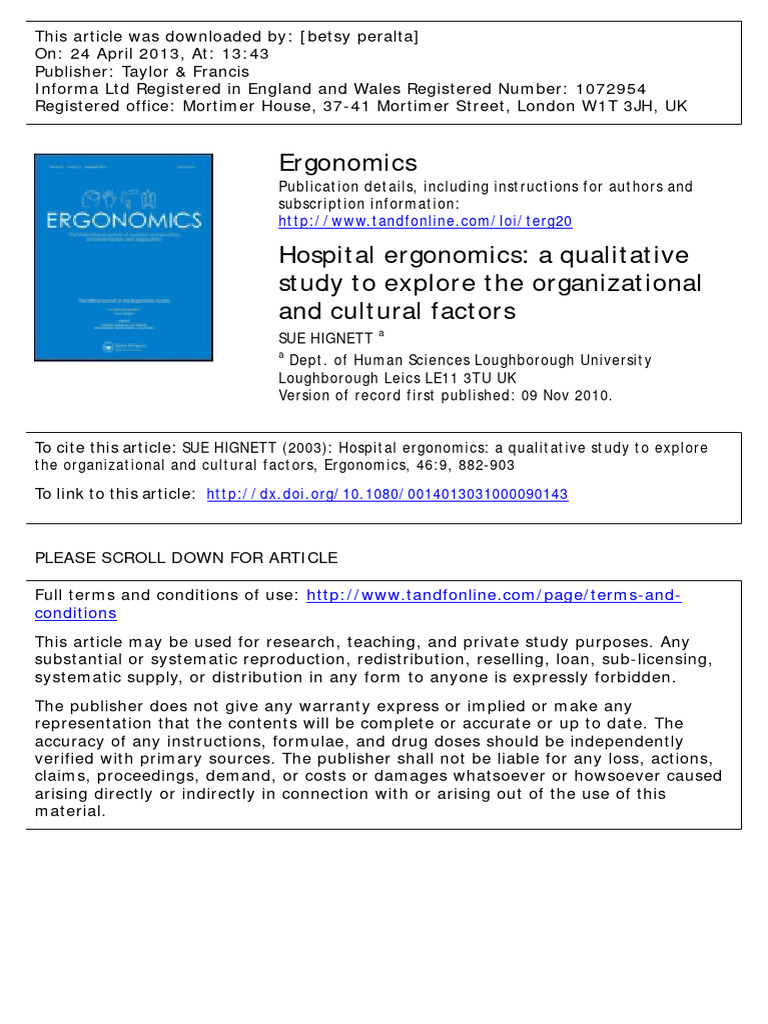 Hospital Ergonomics A Qualitative Study To Explore The Organizational ...