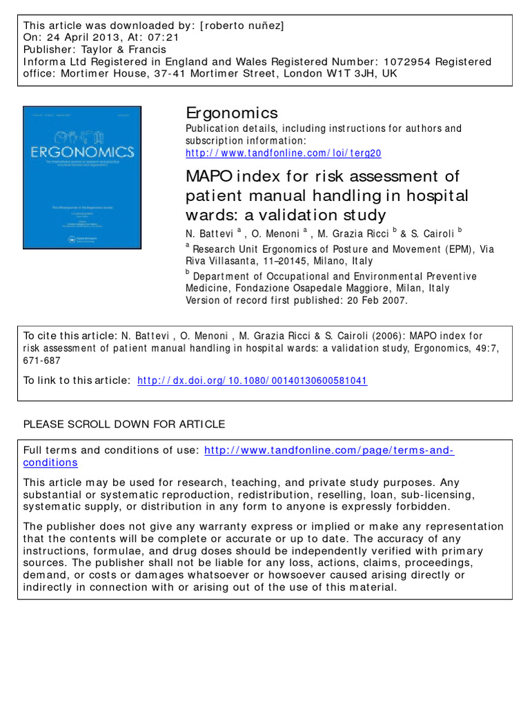 MAPO Index For Risk Assessment of Patient Manual Handling in Hospital ...