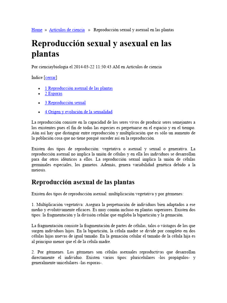 Reproduccion en Las Plantas | PDF | Espora | Reproducción