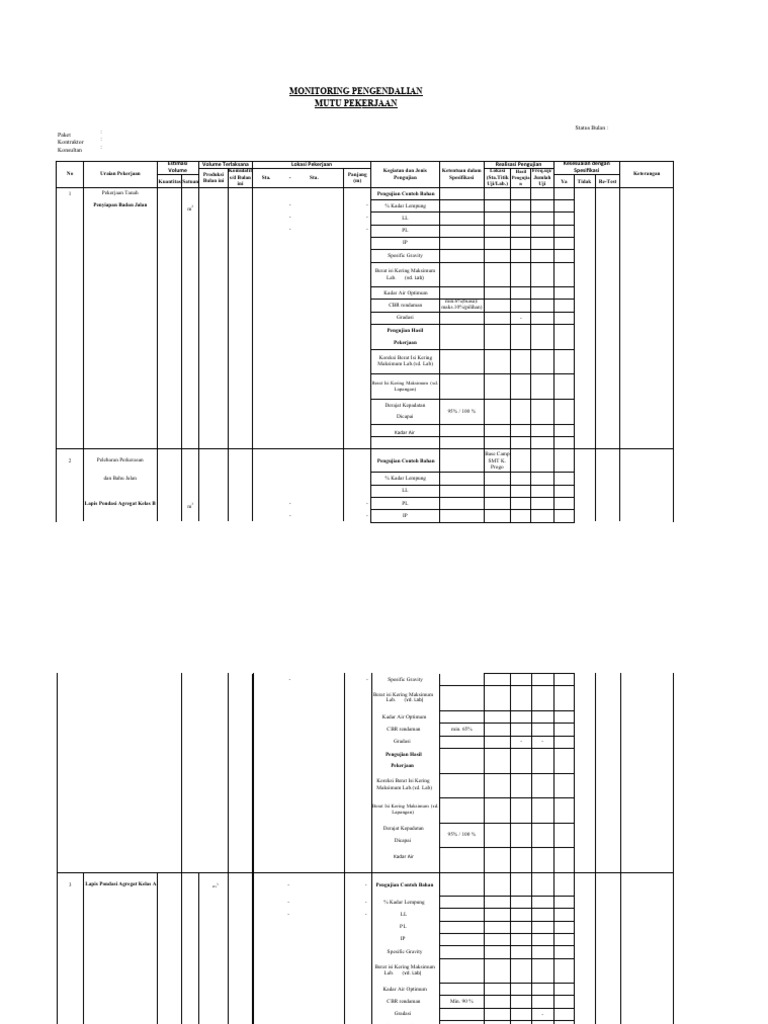Contoh Form Pengendalian Mutu | PDF