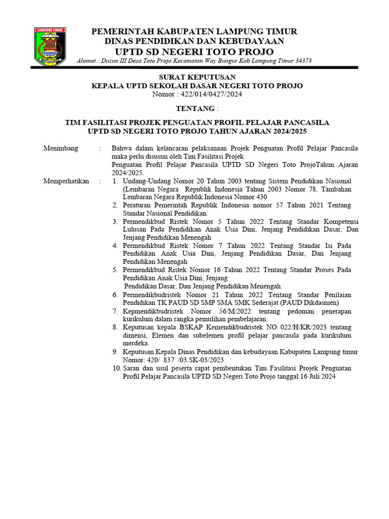 SK TIM KOORDINATOR Dan FASILITATOR P5 - P New | PDF | Ilmu Sosial ...
