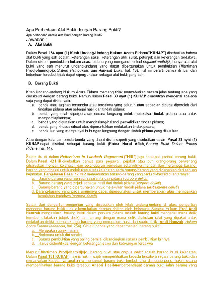 Perbedaan Alat Bukti Dengan Barang Bukti | PDF
