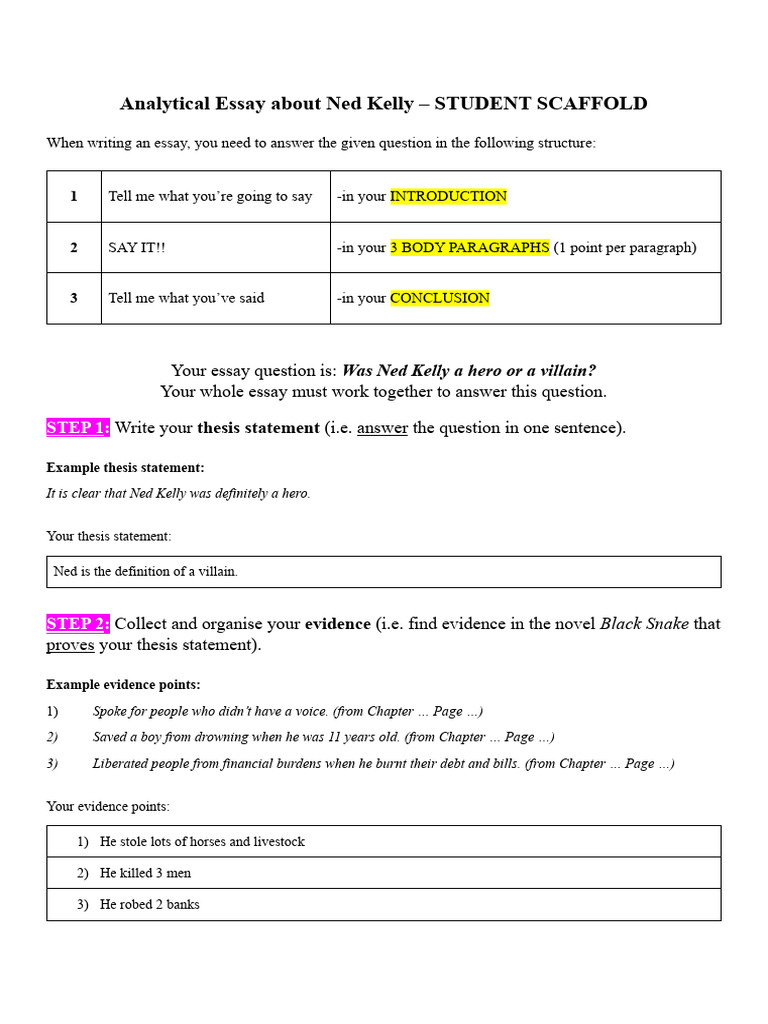 Essay Structure - Student Scaffold Document (2024) - 1 | PDF | Essays