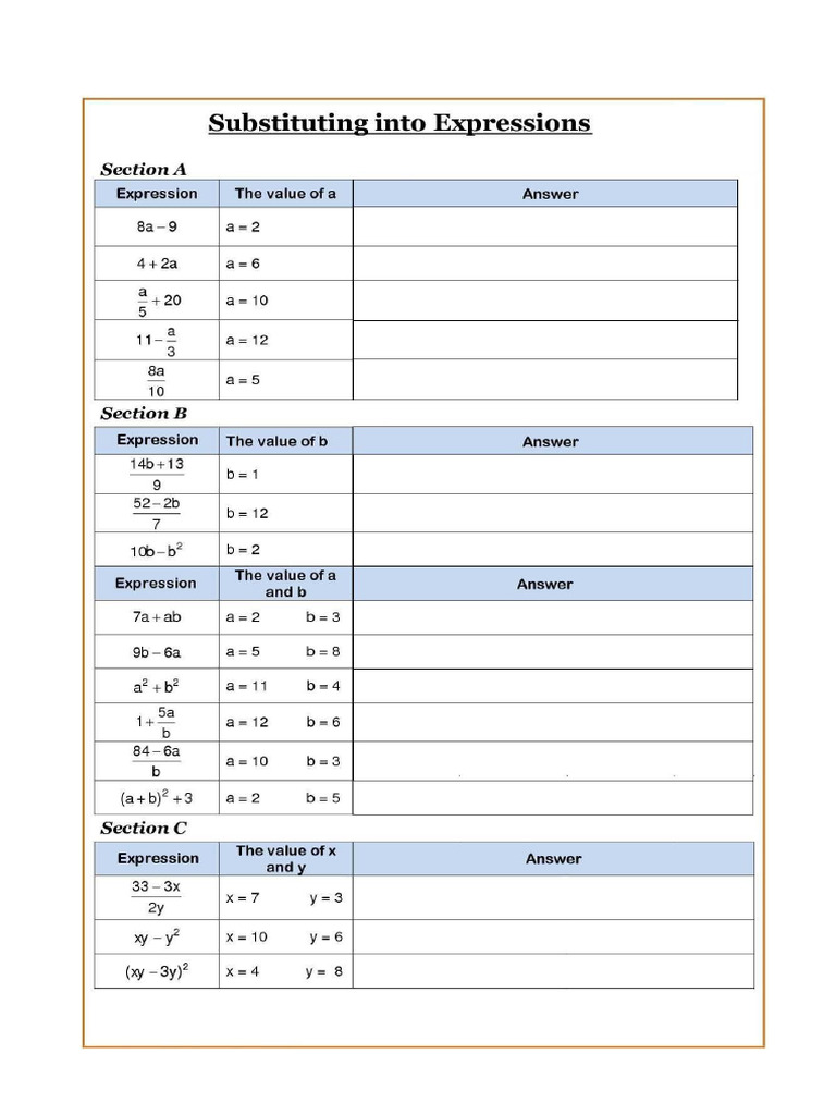 Substituting Into Expressions 1 | PDF