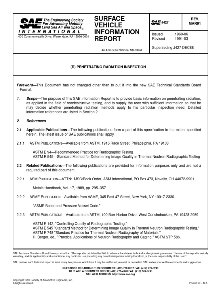 Sae - Penetrating Radiation Inspection | PDF | Radiography | X Ray