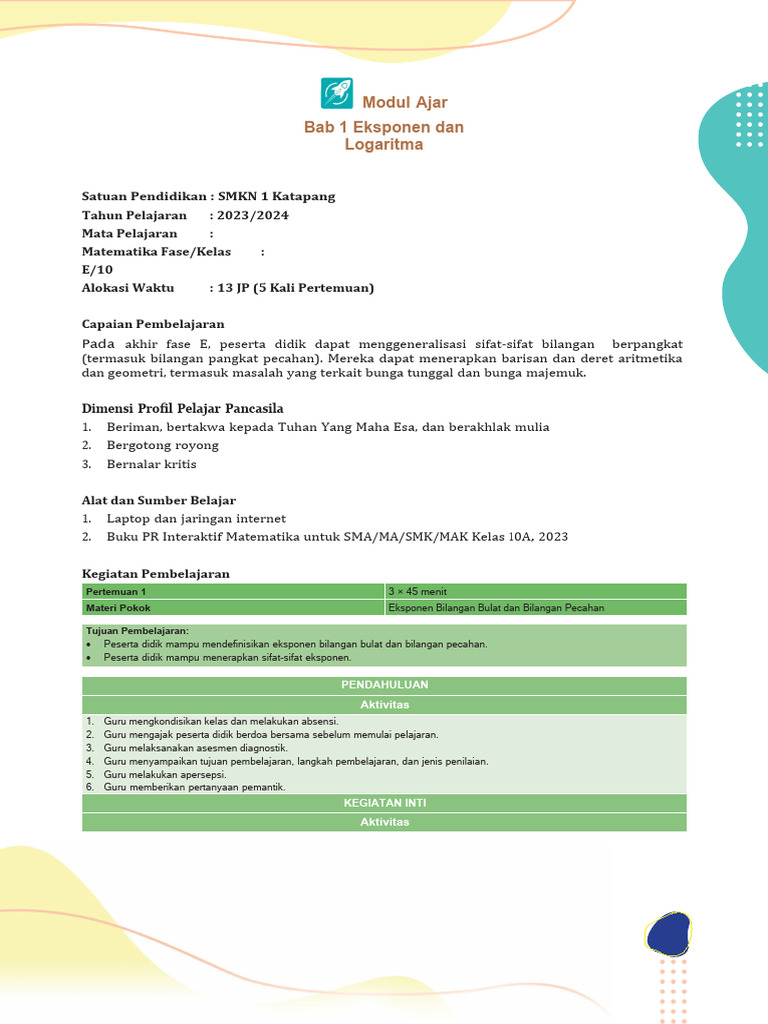 Modul Ajar Bilangan Eksponen Dan Logaritma | PDF