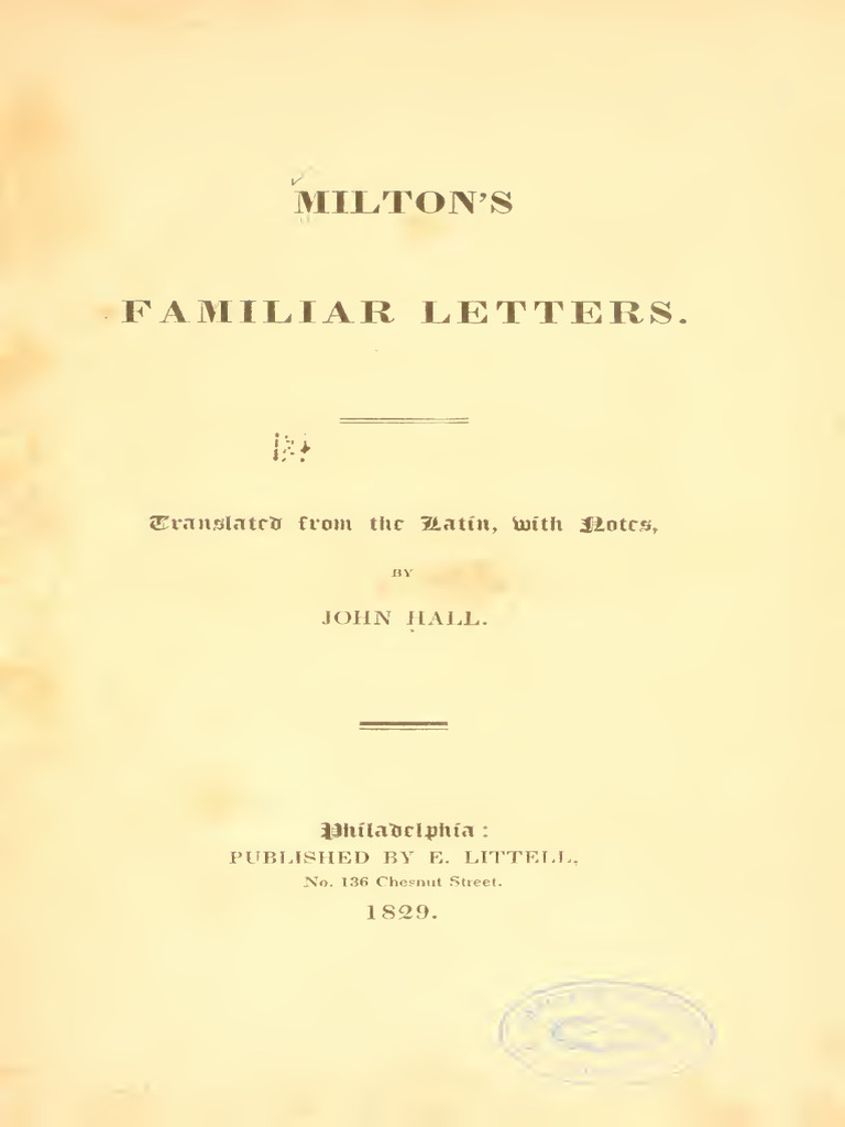 Milton's Familiar Letters | PDF | John Milton
