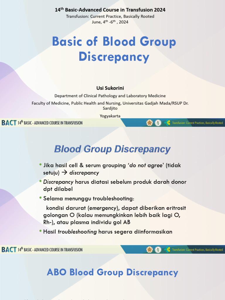 Basic of Blood Group Discrepancy Dr. Dr. Usi Sukorini, M.kes., SP - PK ...