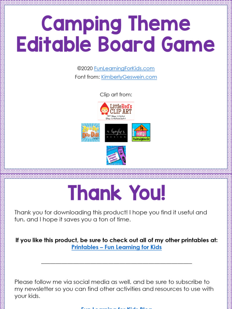 Editable Camping Theme Board Game | PDF | Computer File | Computing