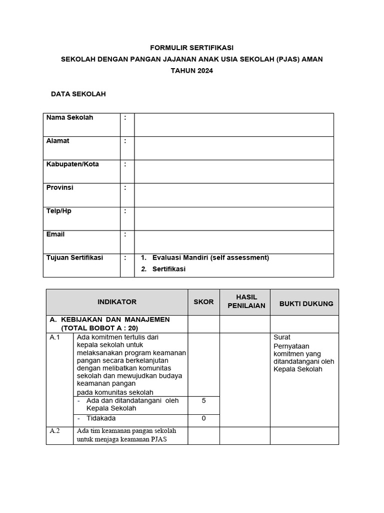 Formulir Sertifikasi PJAS | PDF