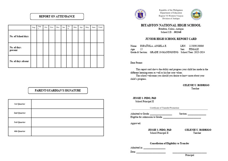JHS Report Card Front Final 1 | PDF