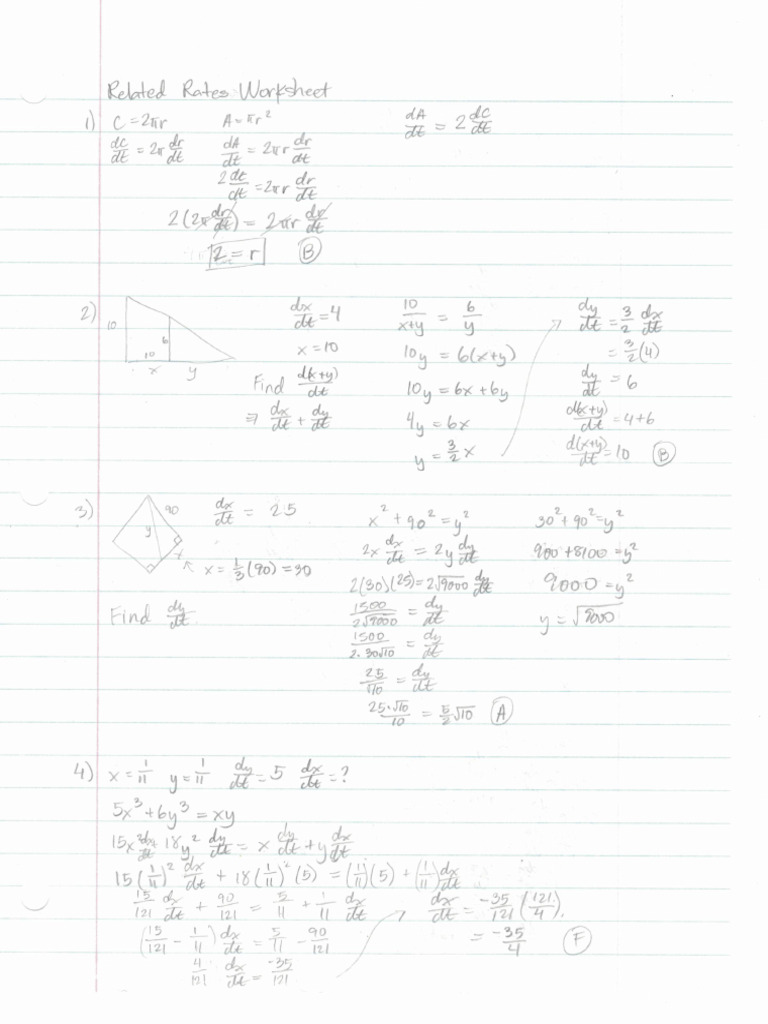 AP Calculus 5 Related Rates Worksheet | PDF