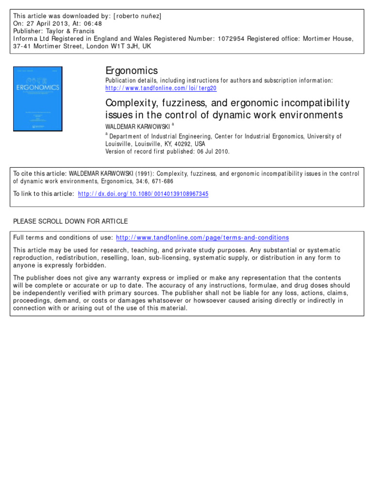 Complexity, Fuzziness, and Ergonomic Incompatibility Issues in The Control of Dynamic Work ...