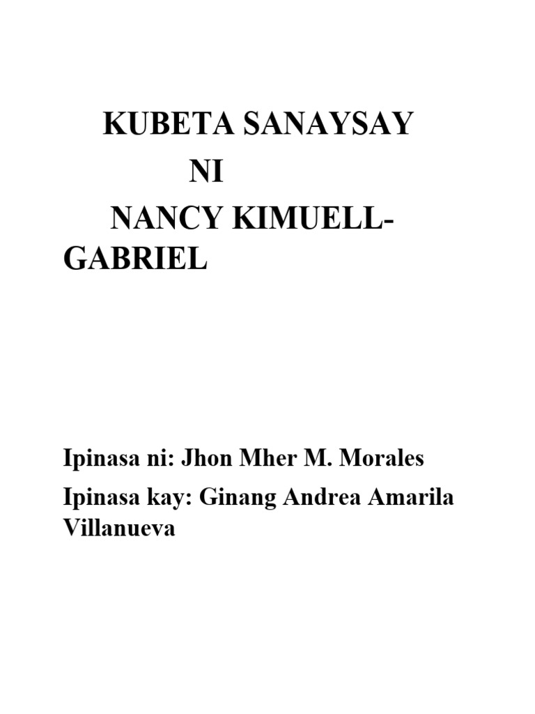 Kubeta Sanaysay NI Nancy Kimuell-Gabriel: Ipinasa Ni: Jhon Mher M ...