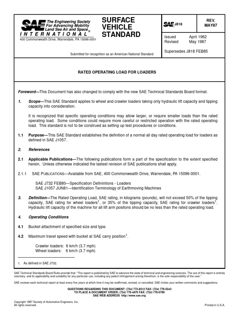 Sae - Rated Operating Load For Loaders | PDF | Loader (Equipment ...