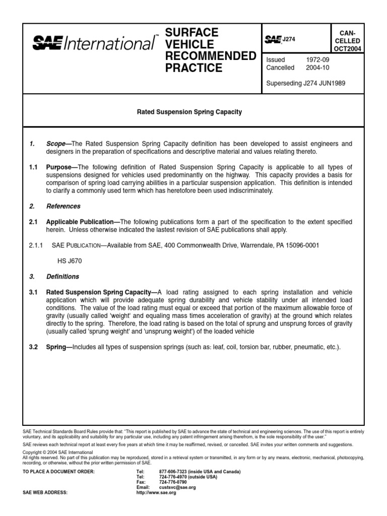 Sae - Rated Suspension Spring Capacity | PDF | Force | Weight