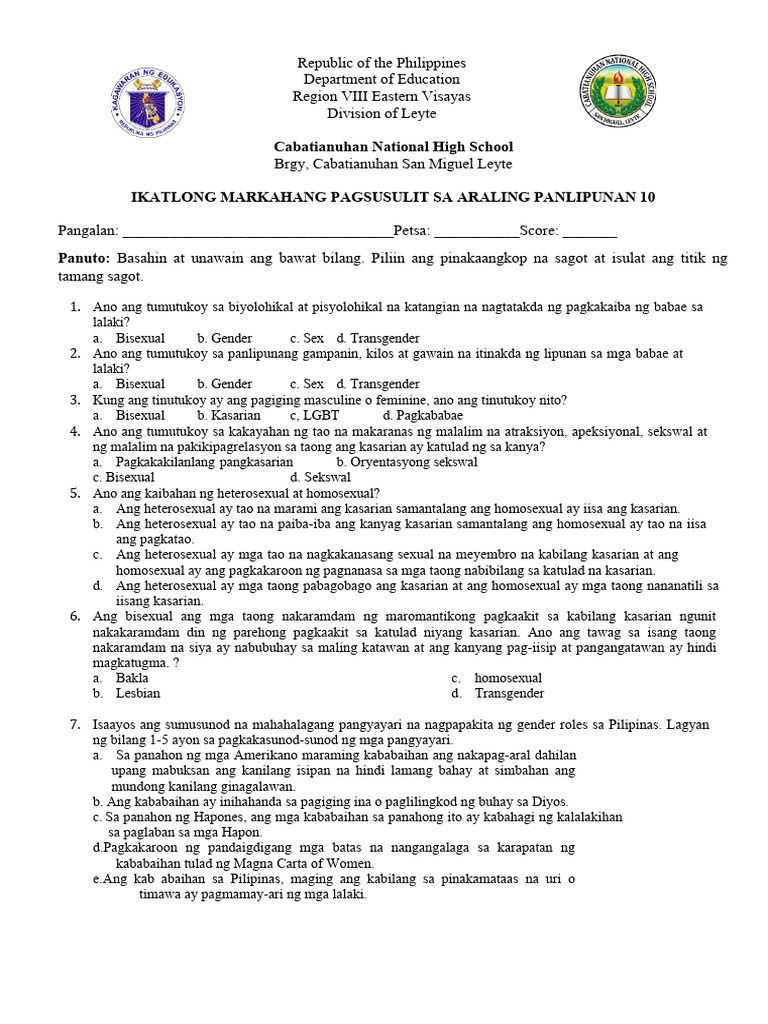 third-quarter-exam-ap10 ANSWER | PDF