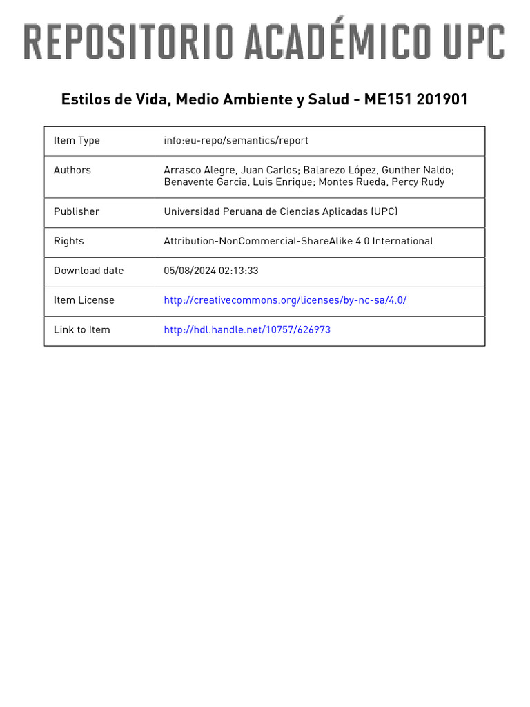 Estilos de Vida, Medio Ambiente y Salud - ME151 201901 | PDF