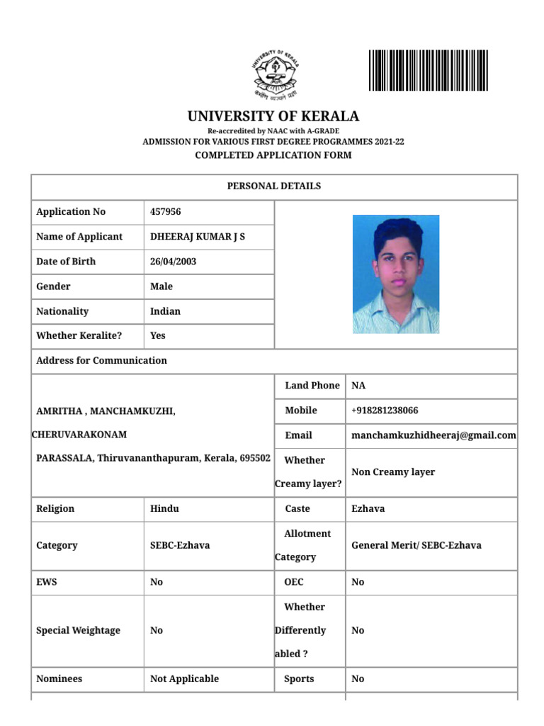 Kerala University Admissions | PDF