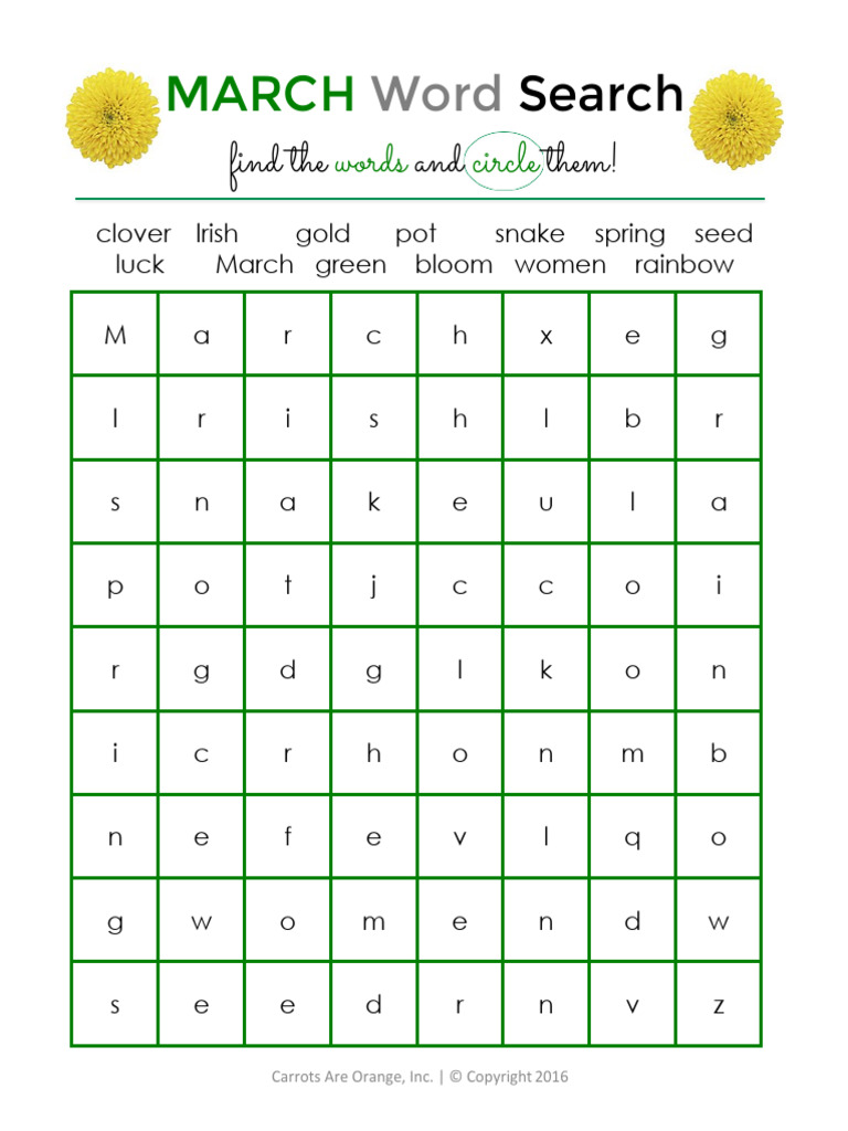 March Word Search With Cards | PDF