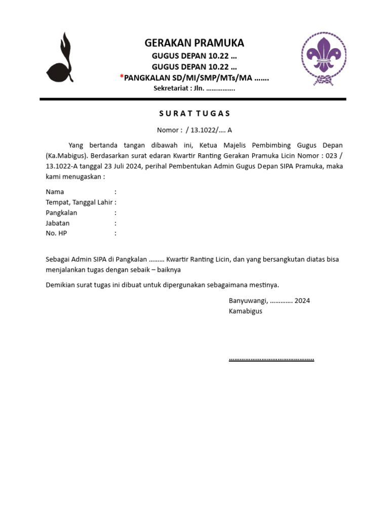 Contoh SURAT TUGAS ADMIN SIPA | PDF
