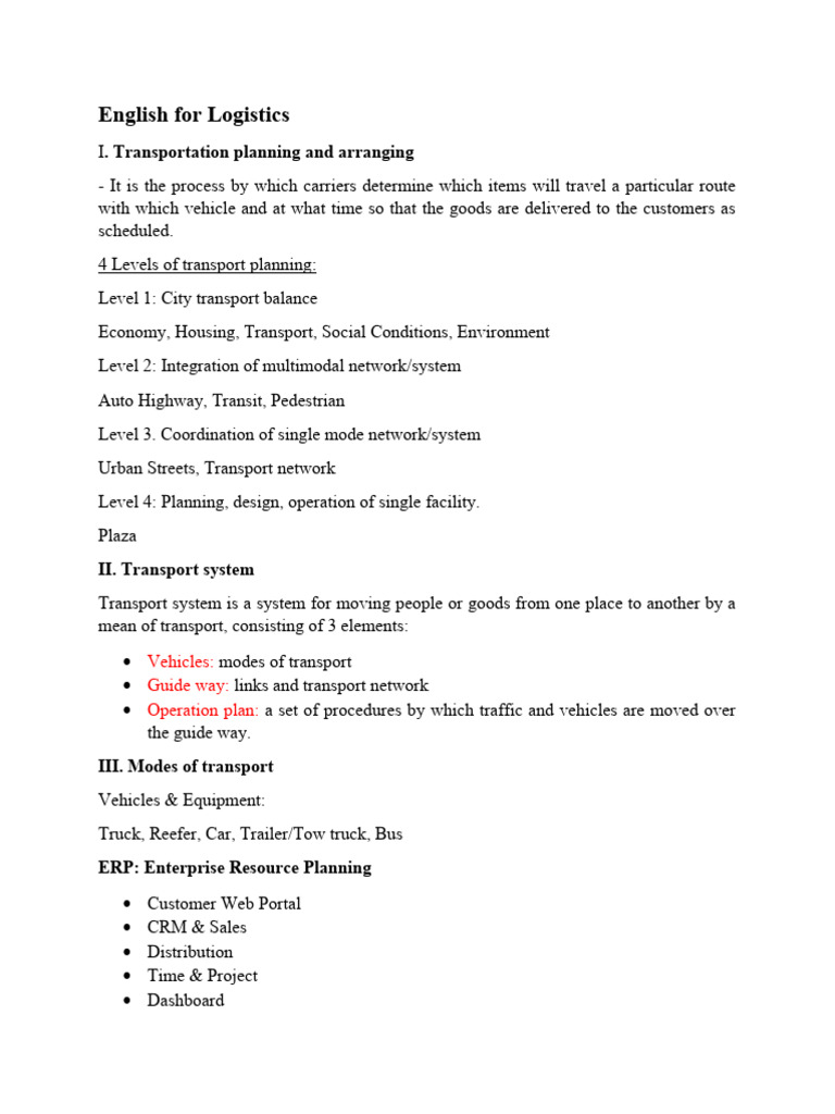 English For Logistics Note | PDF | Supply Chain Management | Business