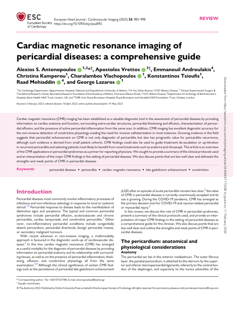 CMR Imaging in Pericardial Diseases Guide | PDF | Magnetic Resonance ...