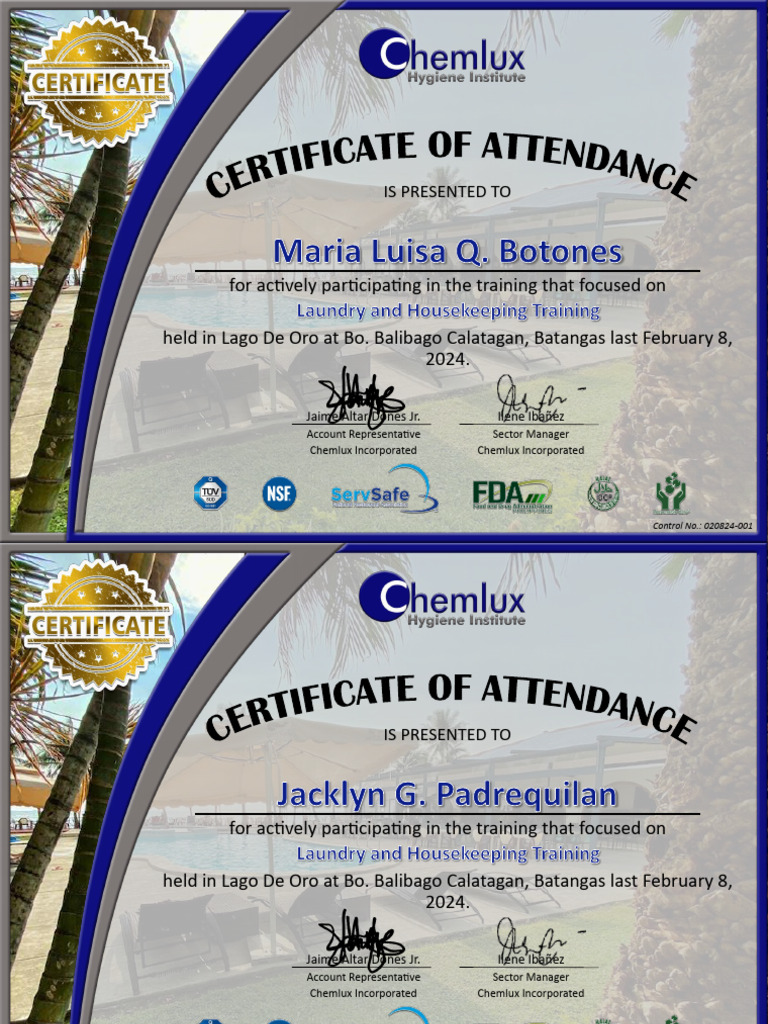 Laundry and Housekeeping Training Certificates | PDF