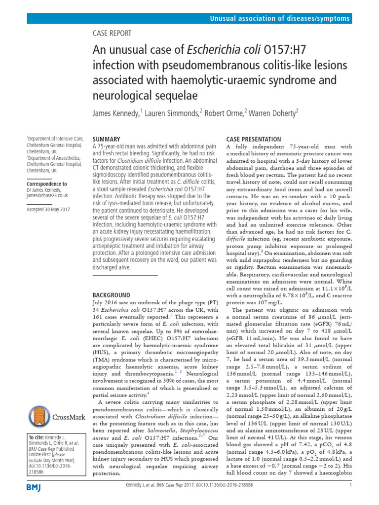 case report e. coli | PDF | Escherichia Coli | Large Intestine