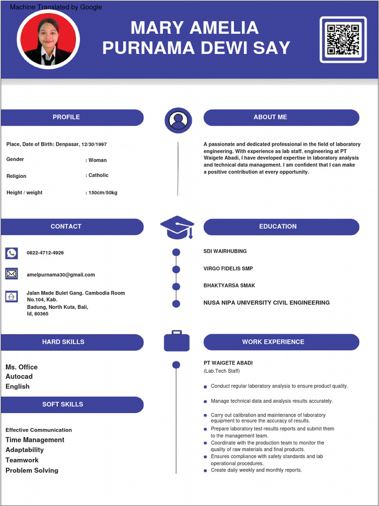 CV Maria Amelia Purnama Dewi Say-1 | PDF | Laboratories | Science