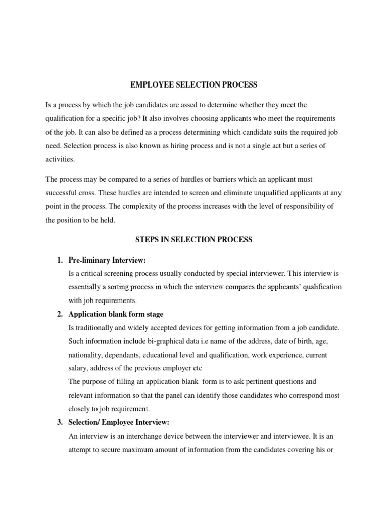 Employee Selection Process | PDF | Employment | Recruitment
