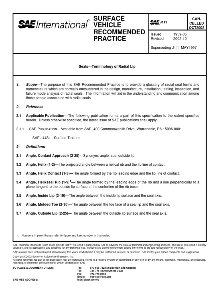 Sae - Seals-Terminology of Radial Lip | PDF | Pressure | Polymers