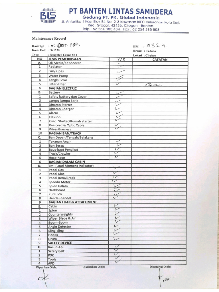 Maintenance Record 50t Bls | PDF