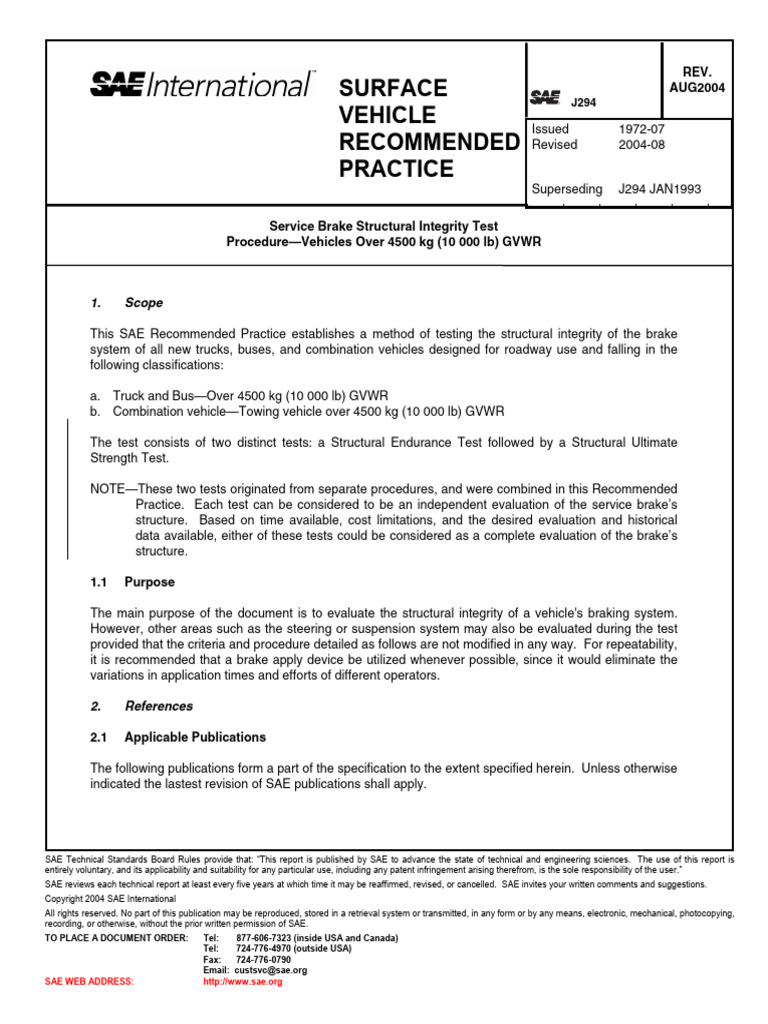Sae - Service Brake Structural Integrity Test Procedure-Vehicles Over ...