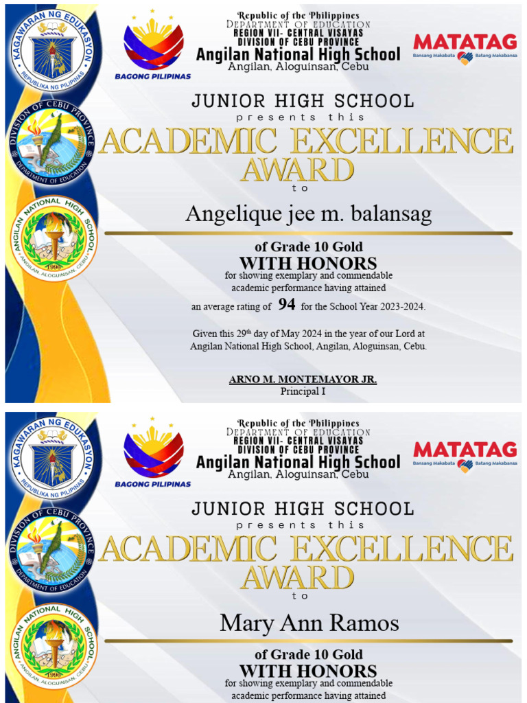 Gold JHS Certificate of Recognition | PDF