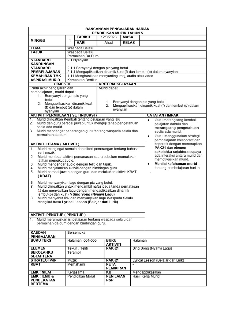 RPH Muzik T5 | PDF