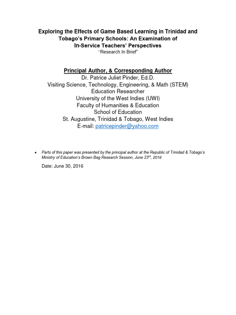 Exploring The Effects of Game Based Learning in Trinidad and | PDF ...