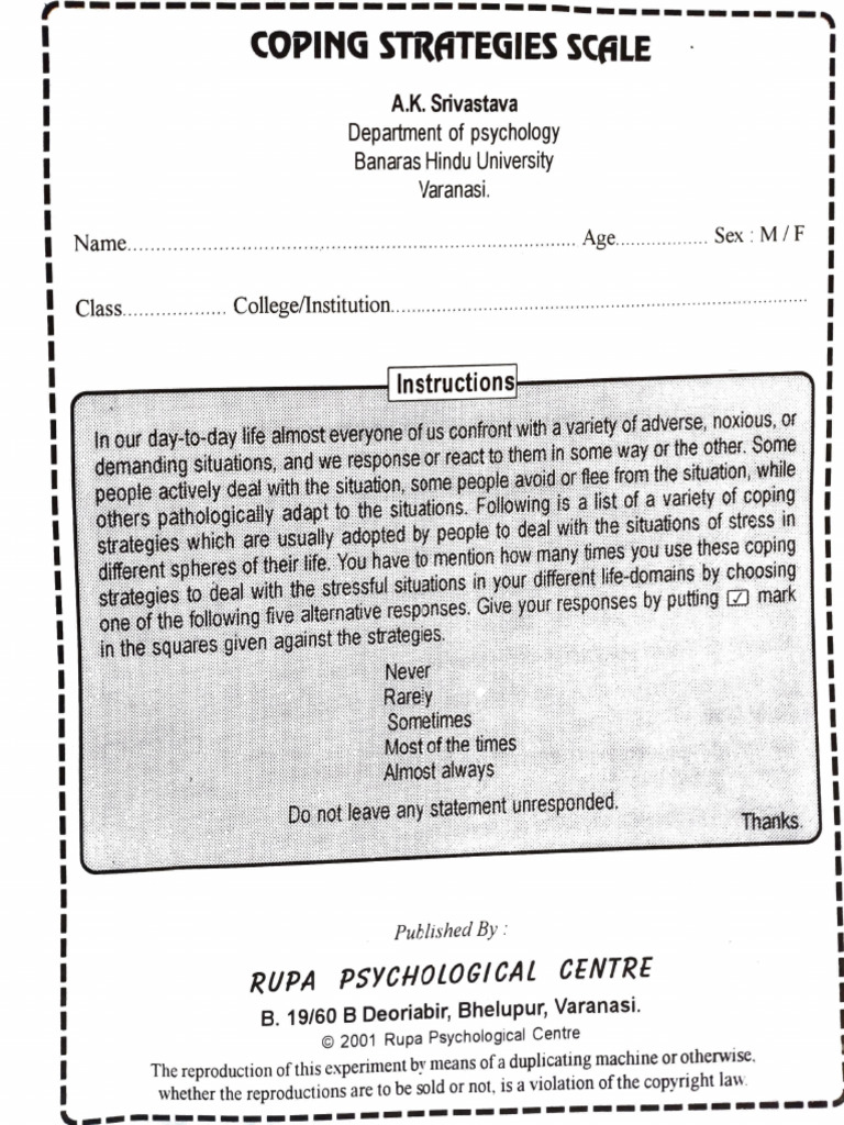 Coping Strategies Inventory | PDF | Psychology | Behavioural Sciences