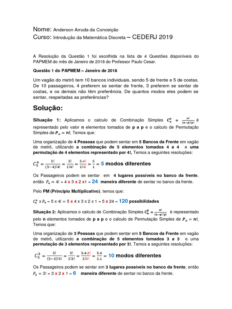 Análise Combinatoria - Anderson Arruda Da Conceição | PDF ...