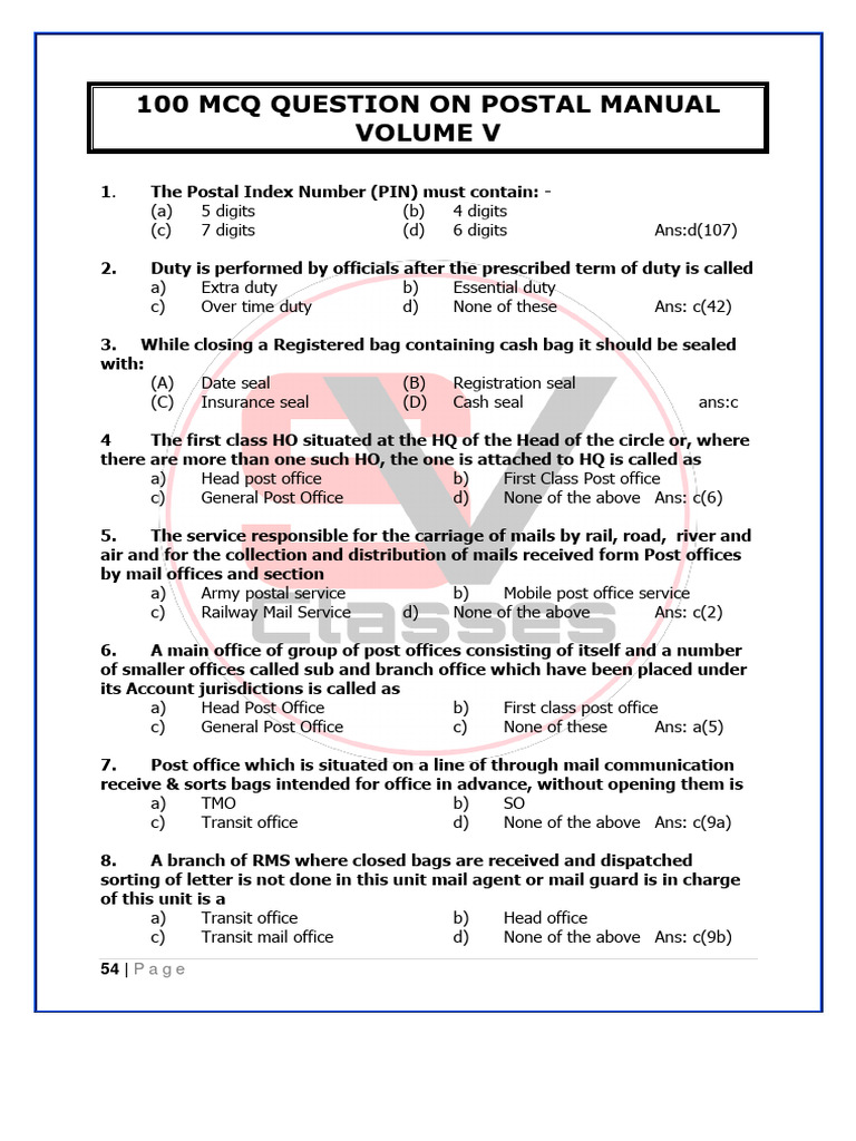 100 MCQ in VOL V Def | PDF | Mail | United States Postal Service