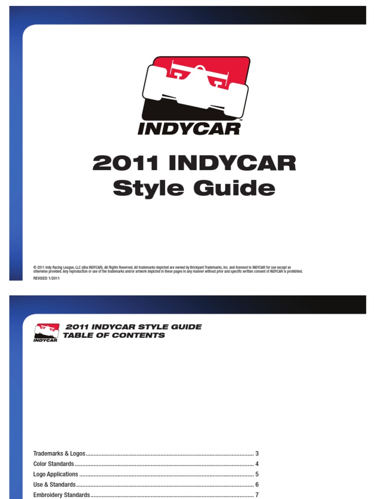 IndyCar Style Guide FINAL | PDF | Indianapolis 500 | Open Wheel Racing
