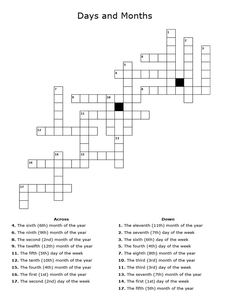 Days and Months 3 - Crossword Labs | PDF