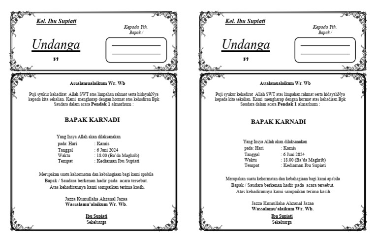 Undangan Tahlilan Pendak 1 | PDF
