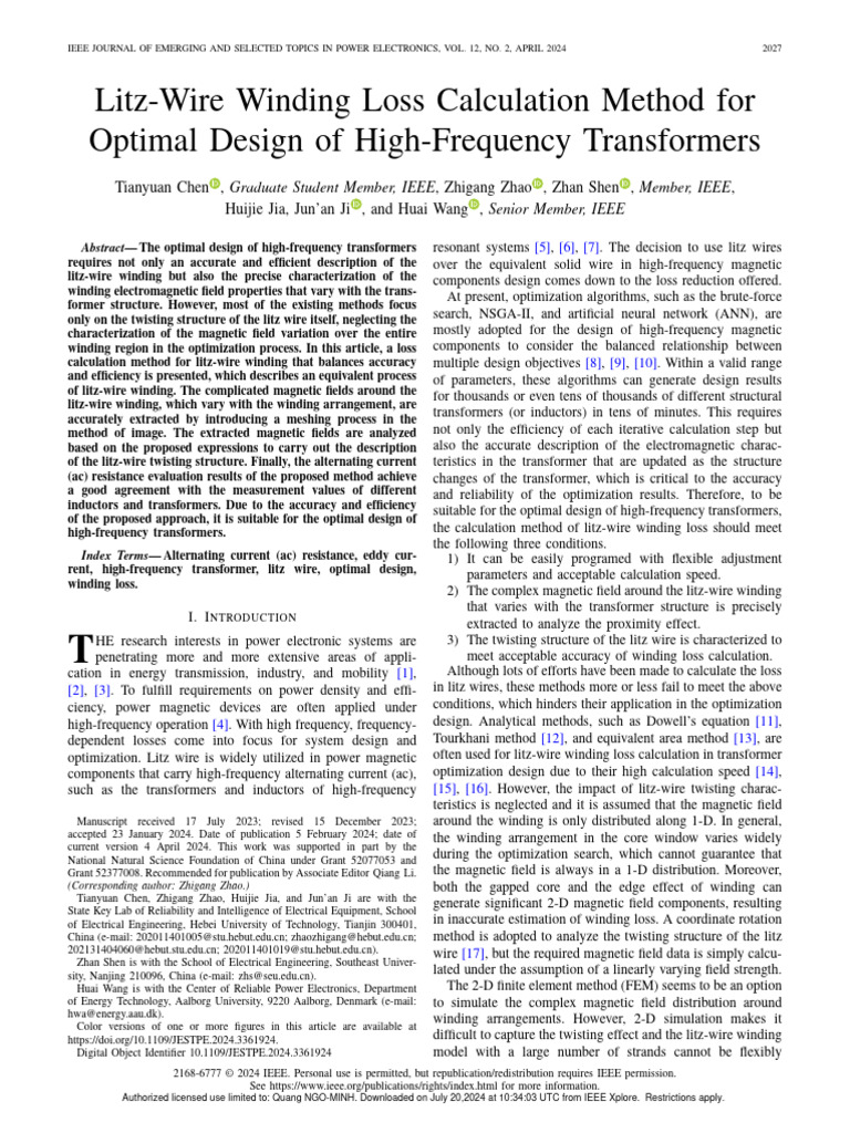 Litz-Wire Loss Calculation for Transformers | PDF | Transformer | Wire