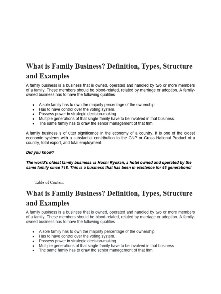Family Business: Definition & Examples | PDF | Entrepreneurship | Family