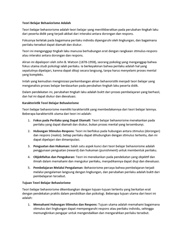 Teori Belajar Behaviorisme | PDF