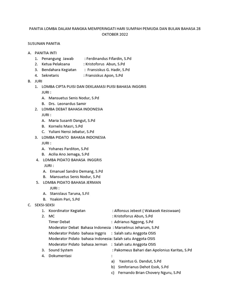 Panitia Lomba Bulan Bahasa 2022 | PDF